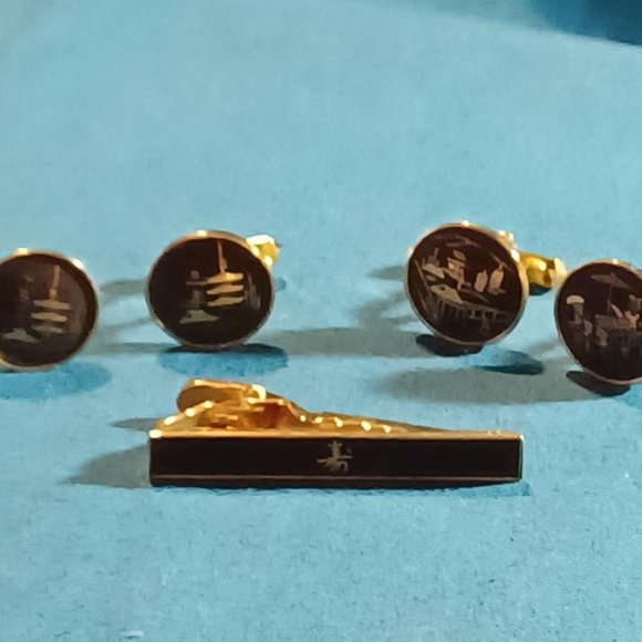 Amita | Accessories | Japanese Amita Shakudo Damascene Cuff Links Round ...